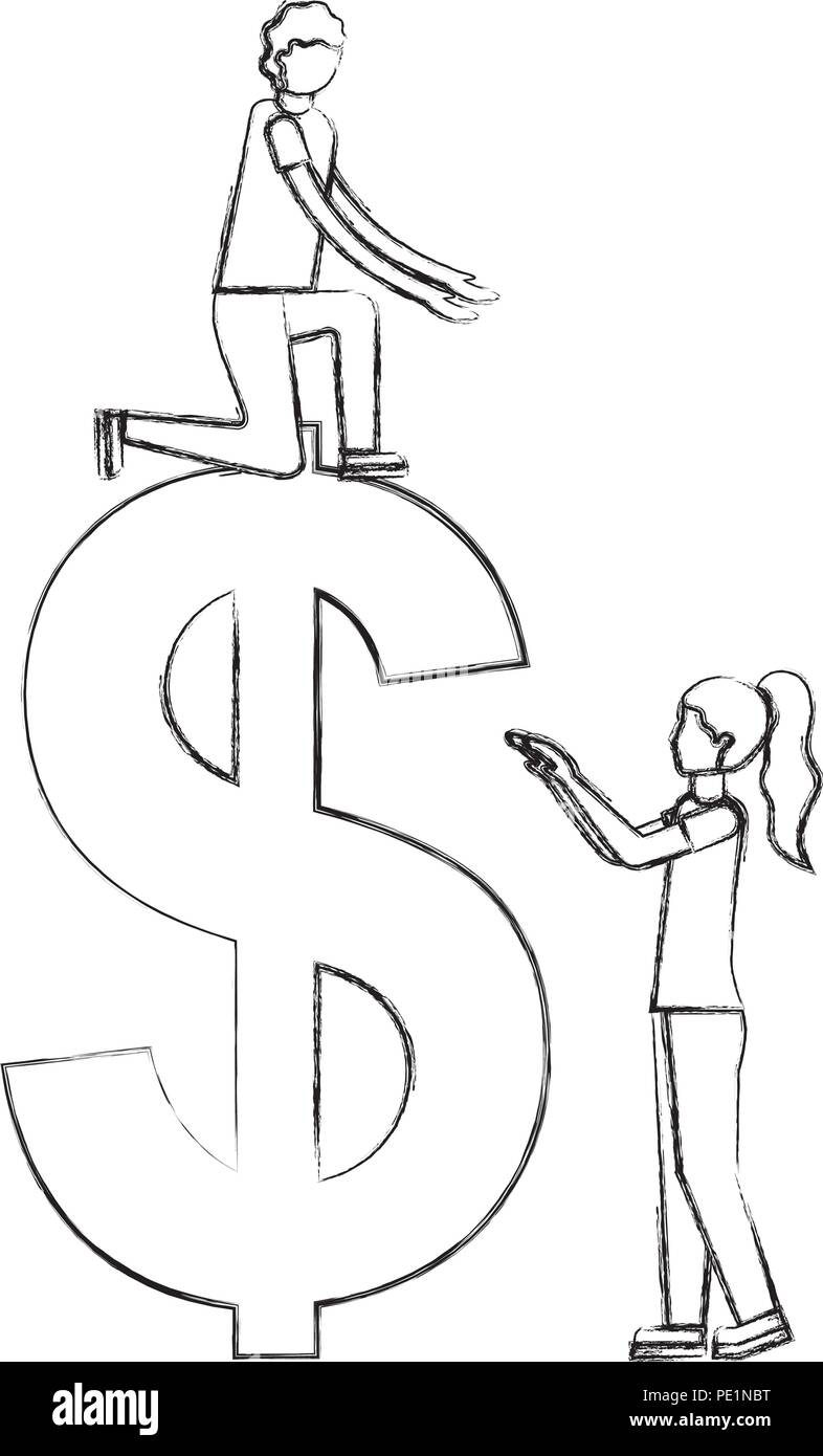 business man and woman dollar money symbol hand drawing design Stock ...