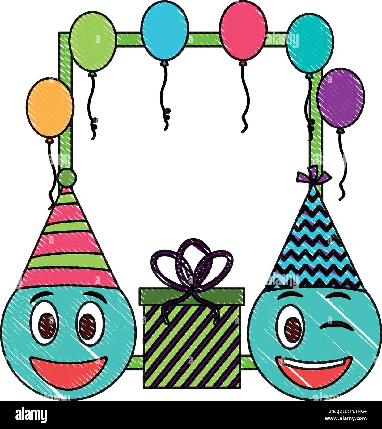 birthday emoticon faces gift and frame balloons Stock Vector Image ...