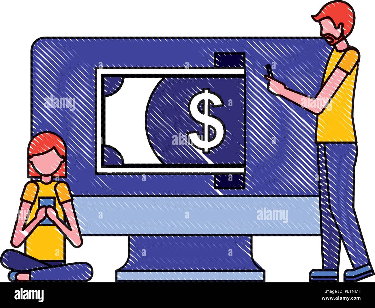 man and woman business computer banknote payment Stock Vector Image ...