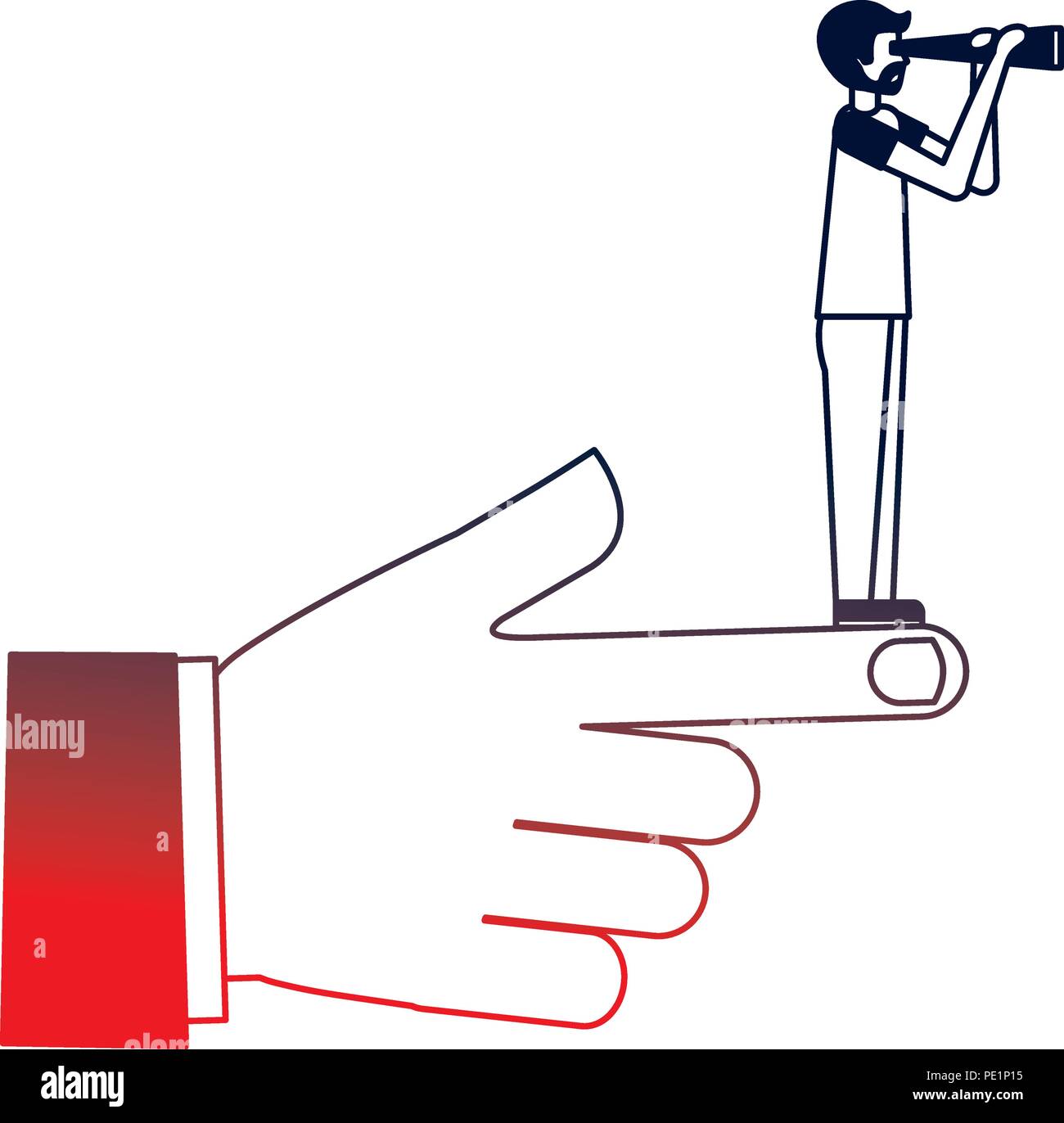 hand with young man and telescope Stock Vector Image & Art - Alamy
