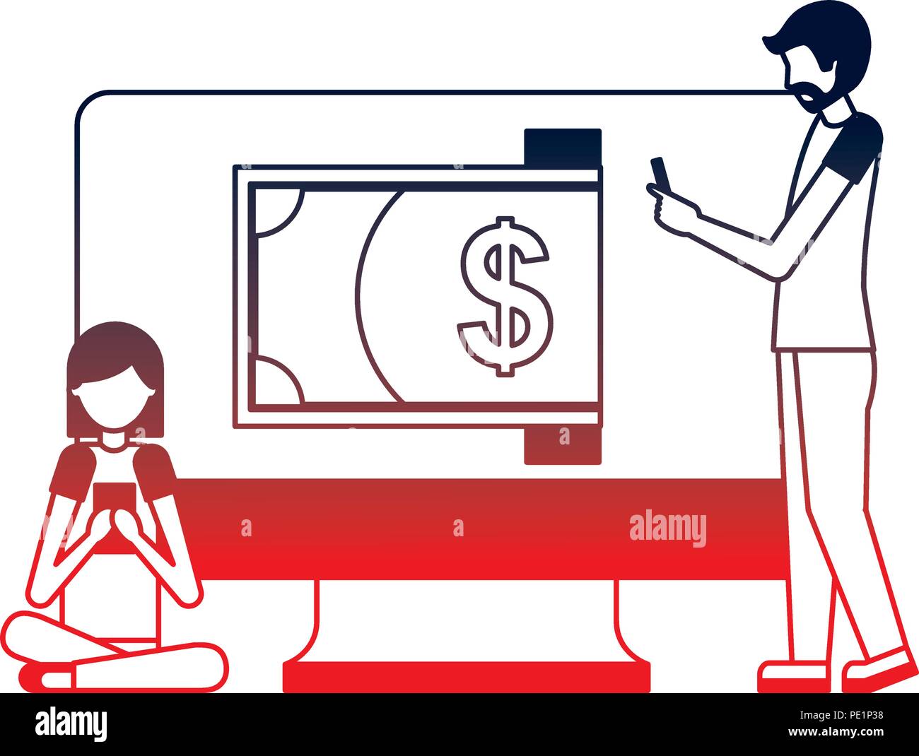 people with computer monitor and bill dollar Stock Vector Image & Art ...