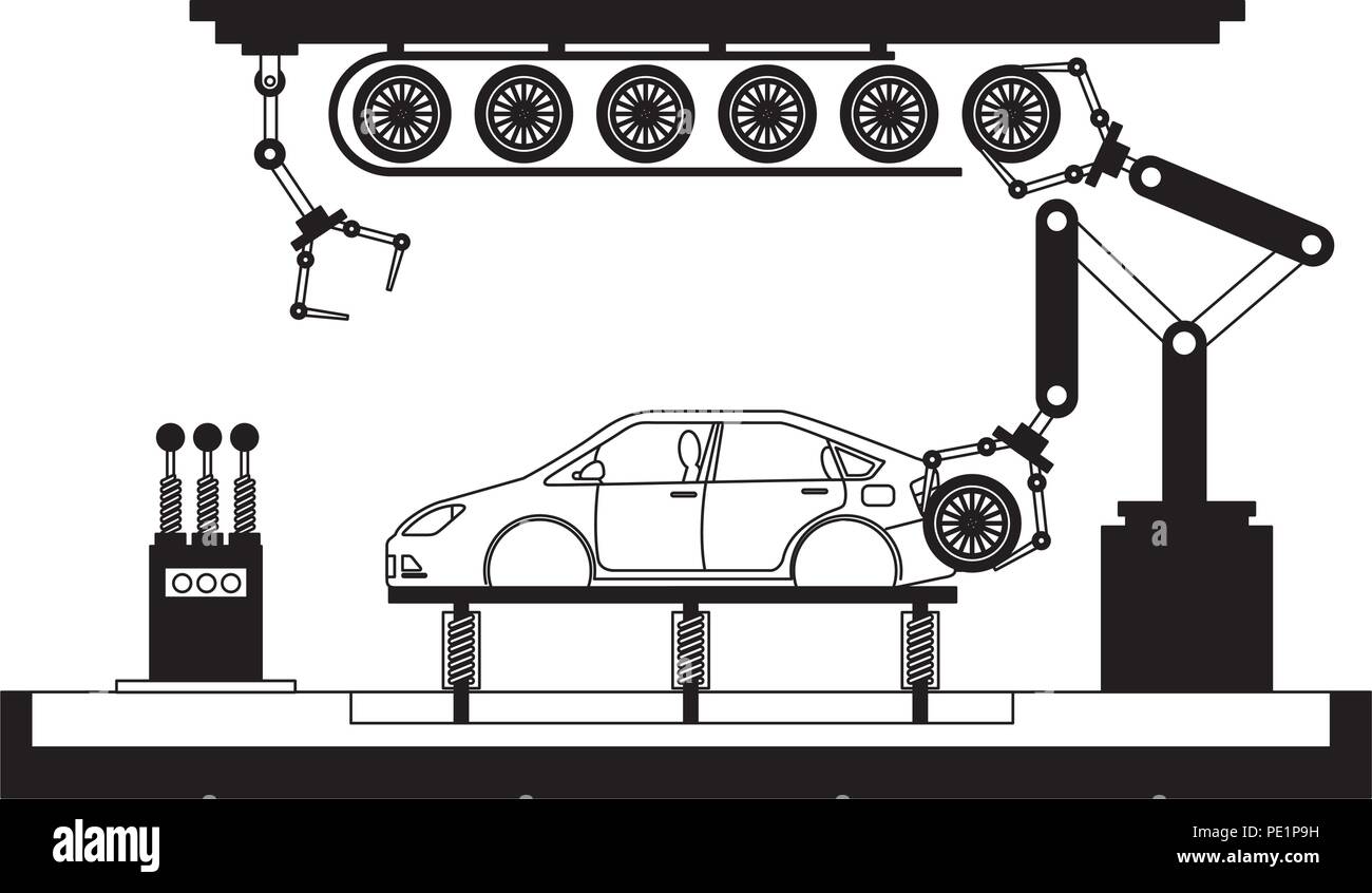 car production plant process step tires assembly Stock Vector Image ...