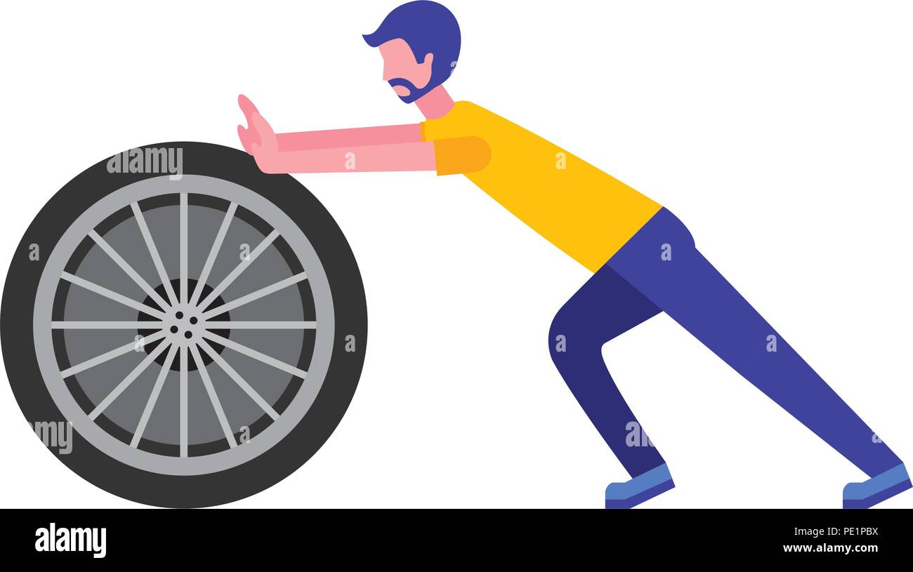 young man pushing tire car isolated icon Stock Vector Image & Art - Alamy