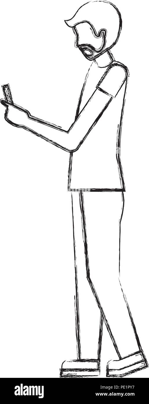 Man beard using cellphone Black and White Stock Photos & Images - Alamy