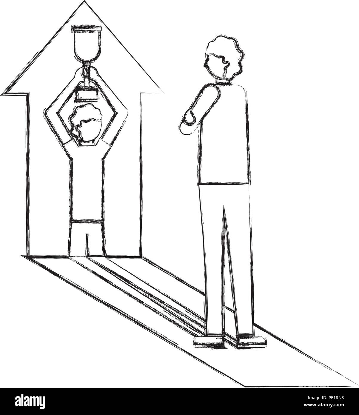 Man winning trophy Black and White Stock Photos & Images - Alamy