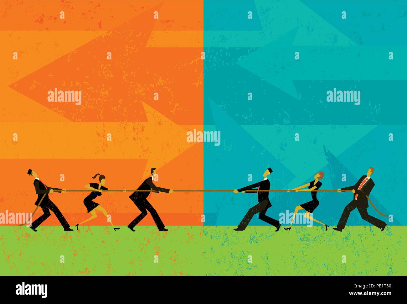 Tug of War. Business people competing for market share in a tug-of-war ...