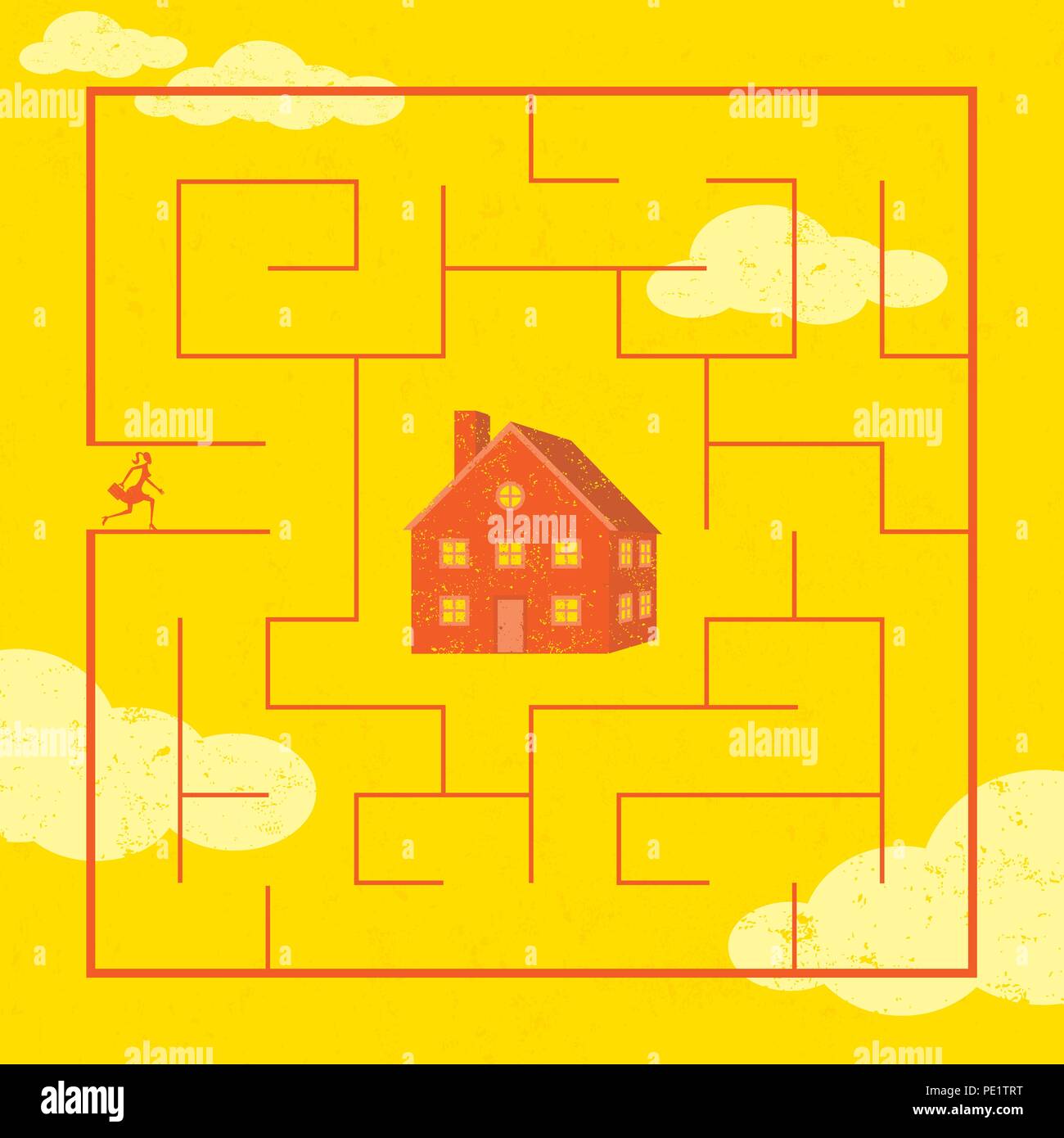 Searching for a Home. A woman searching through a maze to find her new ...