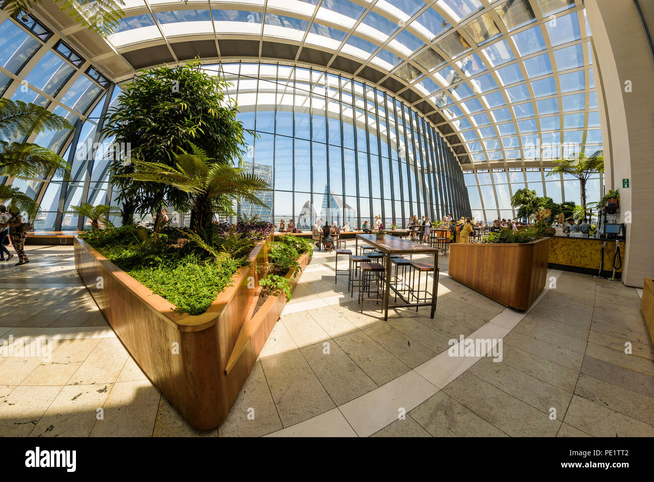 Wide angle fisheye shot inside the SkyGarden, on the 37th floor of 20 ...