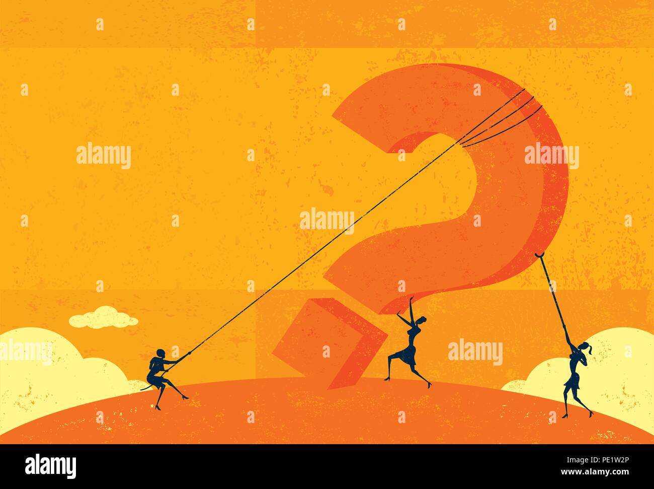 Raising a Question. Businesswomen raising a big question mark Stock ...