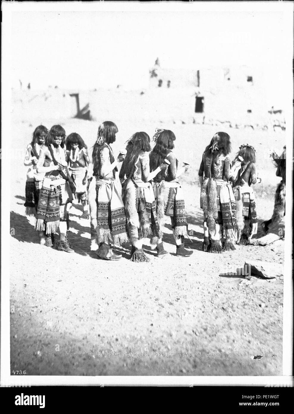 Antelope priests marching in the Snake Dance Ceremony at Oraibi ...