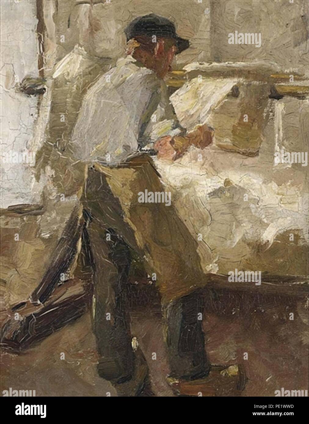 Anthon van Rappard 18901891 - A young workman at a stretching frame ...