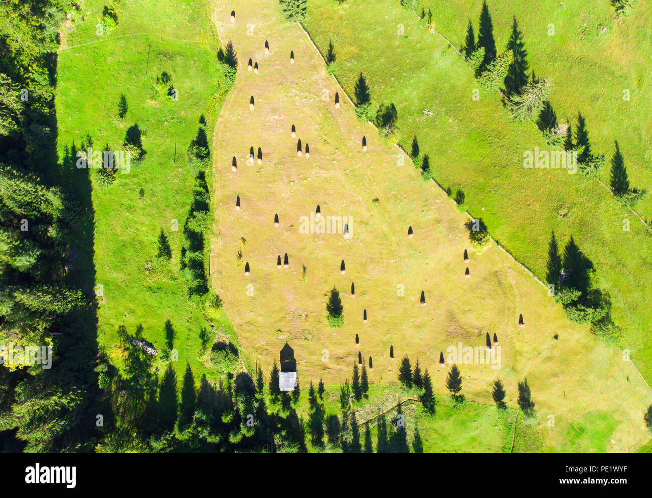 aerial view of hay stacks in Romania countryside Stock Photo - Alamy