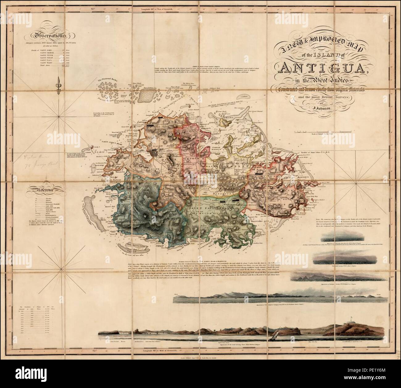 Antigua 1829 map by Johnson Stock Photo - Alamy