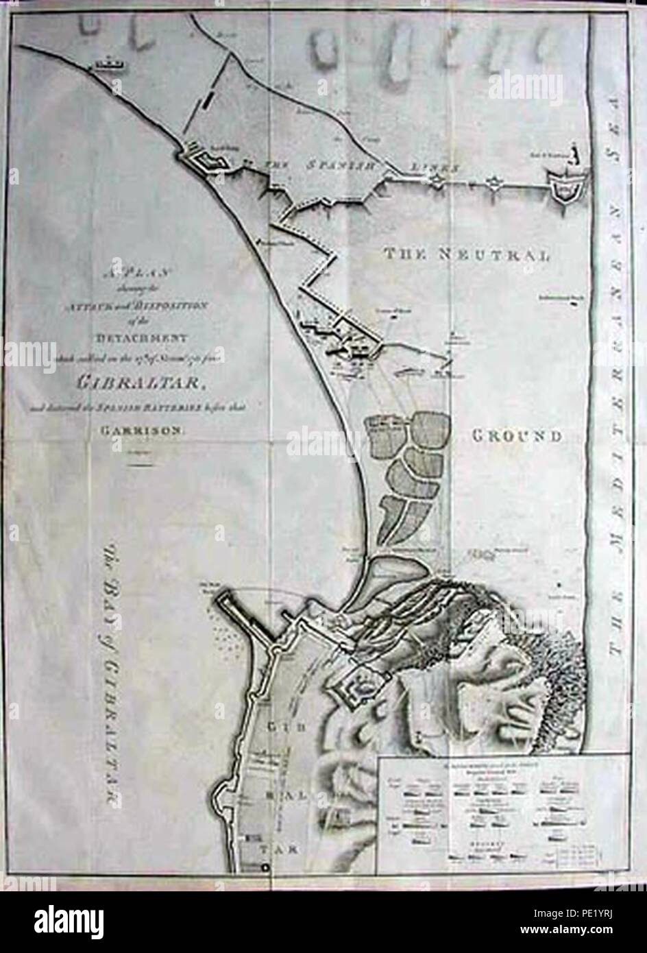 Antique Battle Plan and Map of Gibraltar Stock Photo - Alamy