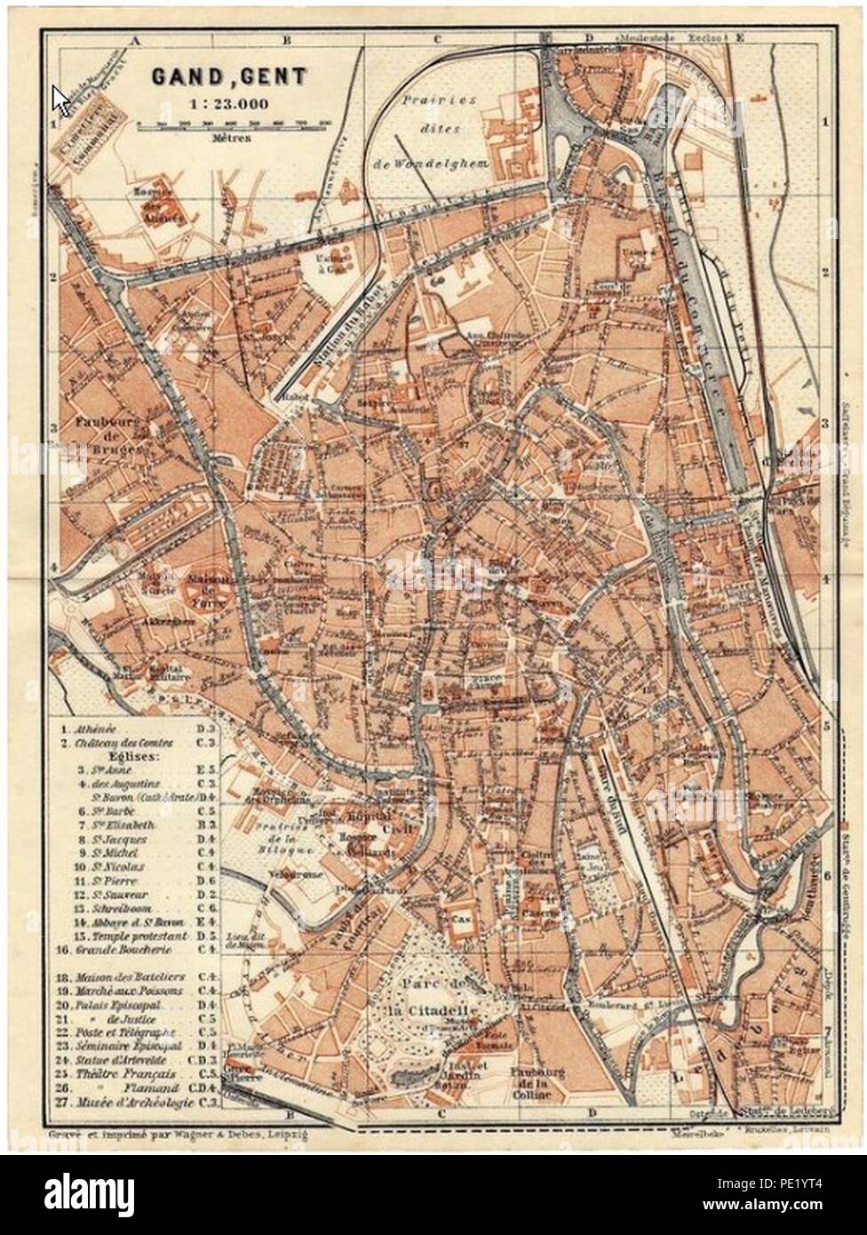 Antique map carte plan plattegrond Gand Gent vlaanderen België 1910 ...