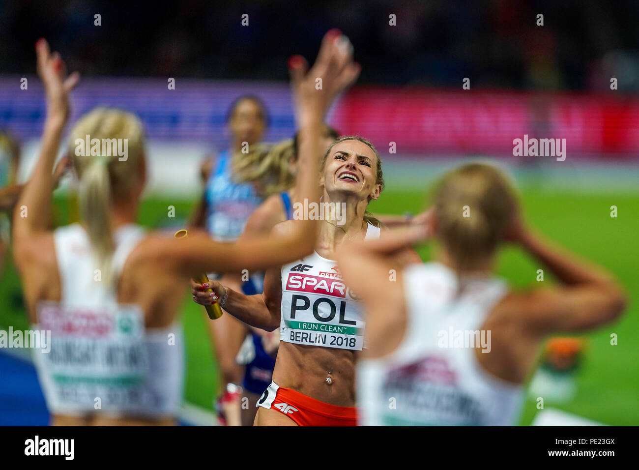 August 11, 2018: Poland winning 4 times 400 meter final for women at ...