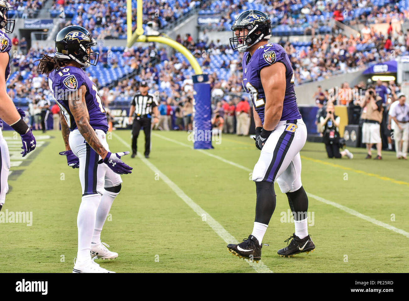 Baltimore, MD, USA. 9th Aug, 2018. PATRICK RICARD (42) and CHRIS MOORE ...