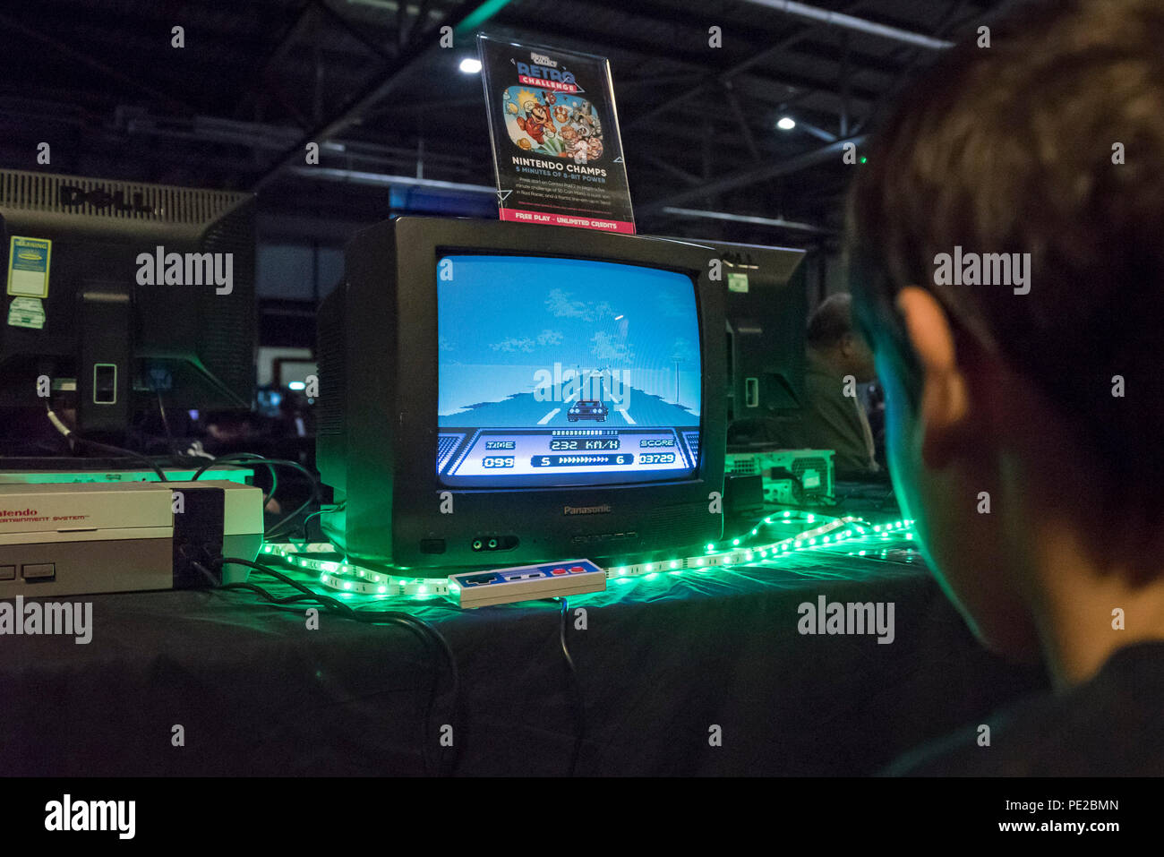 London, UK. 12 August 2018. A visitor plays on the Nintendo ...