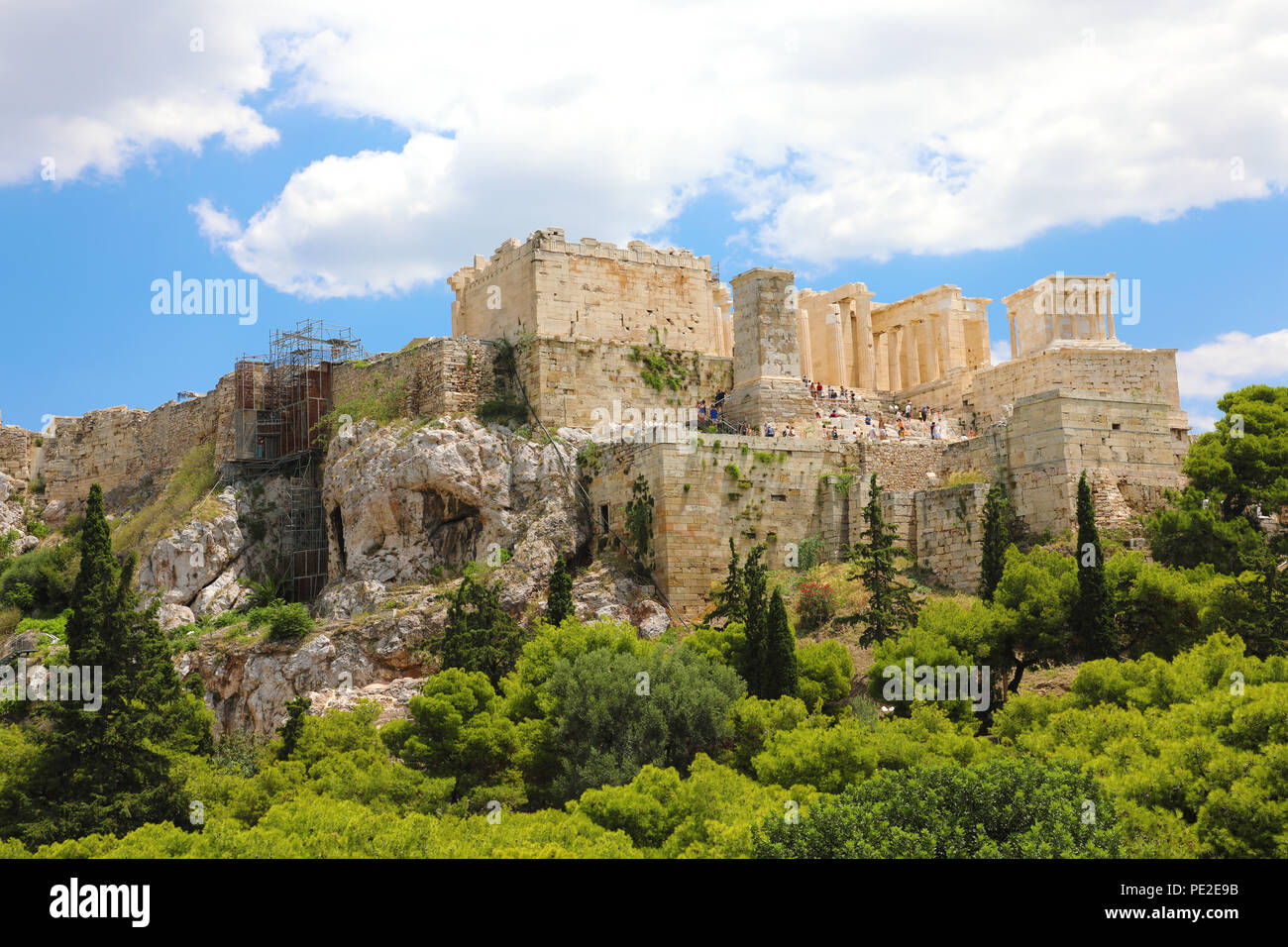 ATHENS, GREECE - JULY 18, 2018: close up view of famous Acropolis with ...