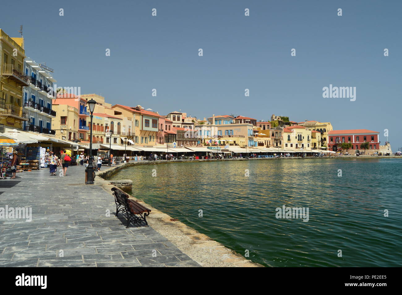 Port Of Chania With Its Beautiful Venetian Style. Houses And ...