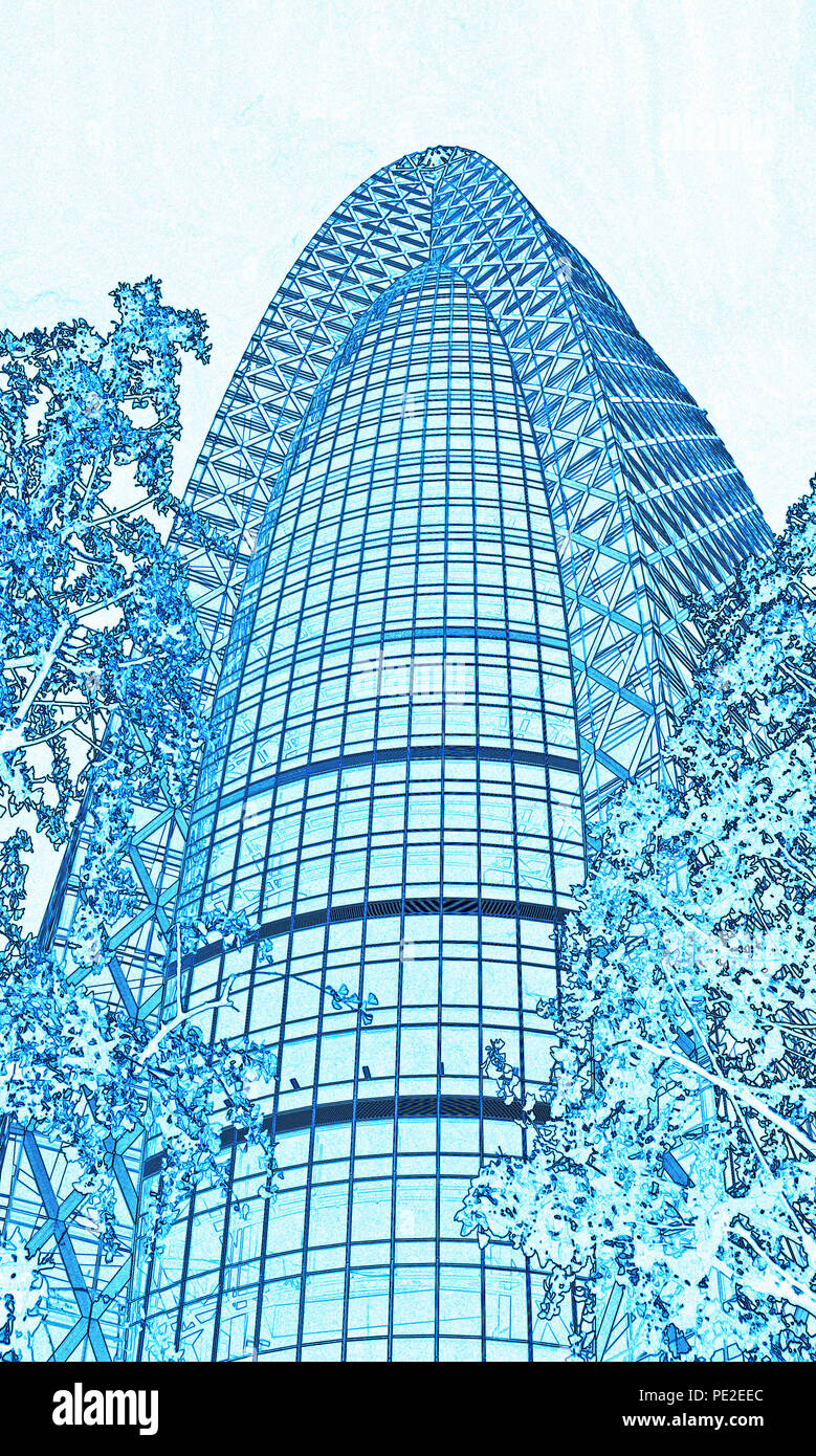 illustration of Mode Gakuen Cocoon tower, Shinjuku Tokyo, Japan Stock ...