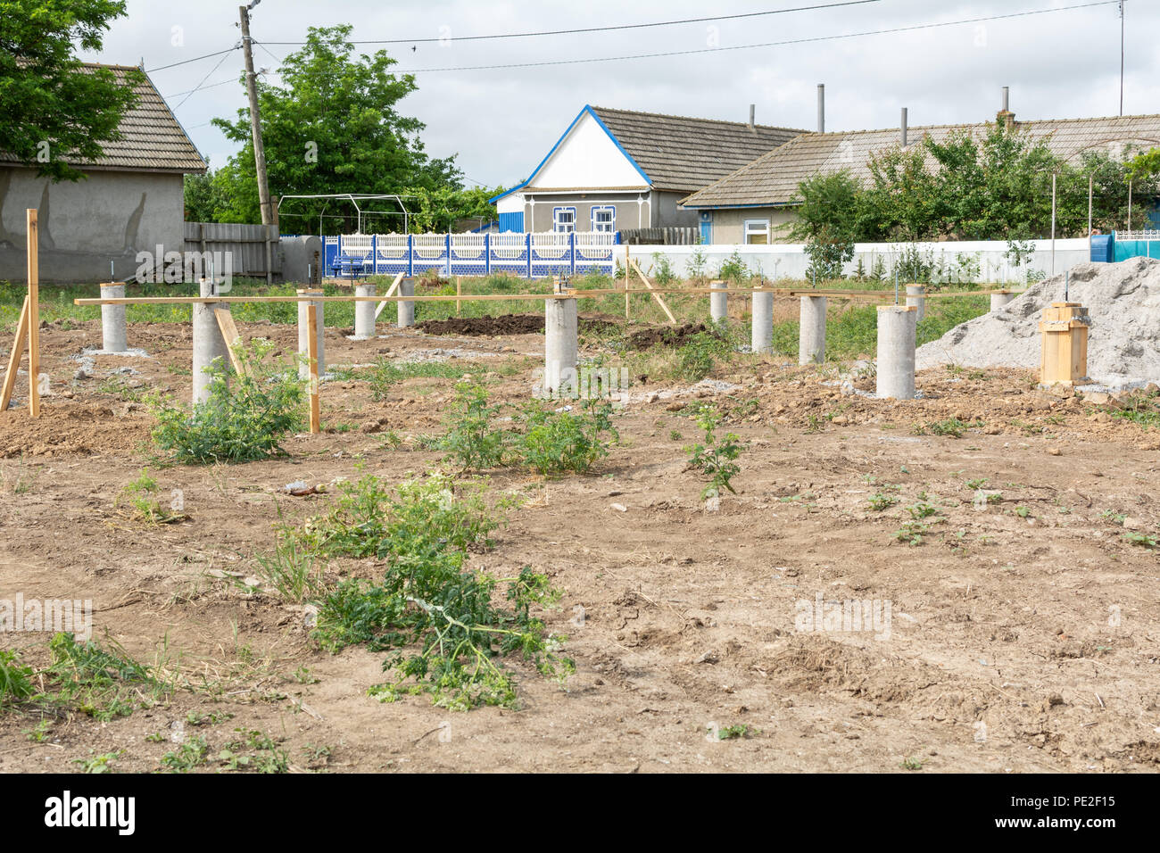 Pile foundation. A series of photo building houses Stock Photo - Alamy