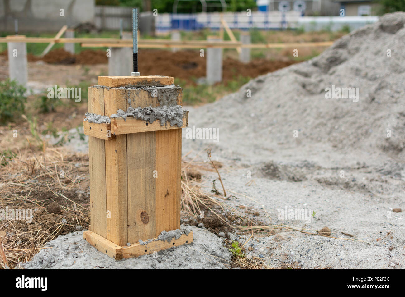 Construction of pile foundation. A series of photo building houses ...