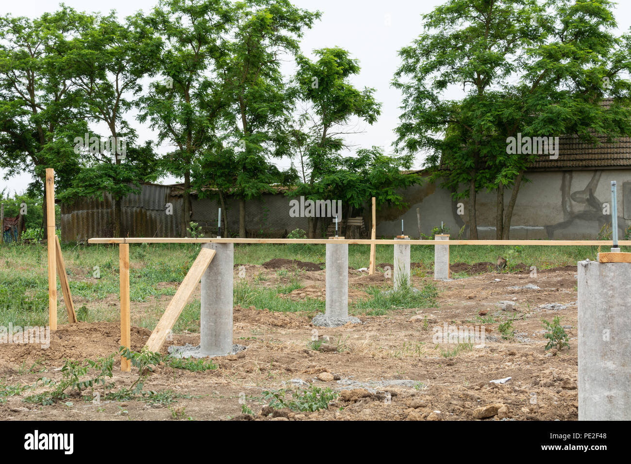 Construction of pile foundation. A series of photo building houses ...