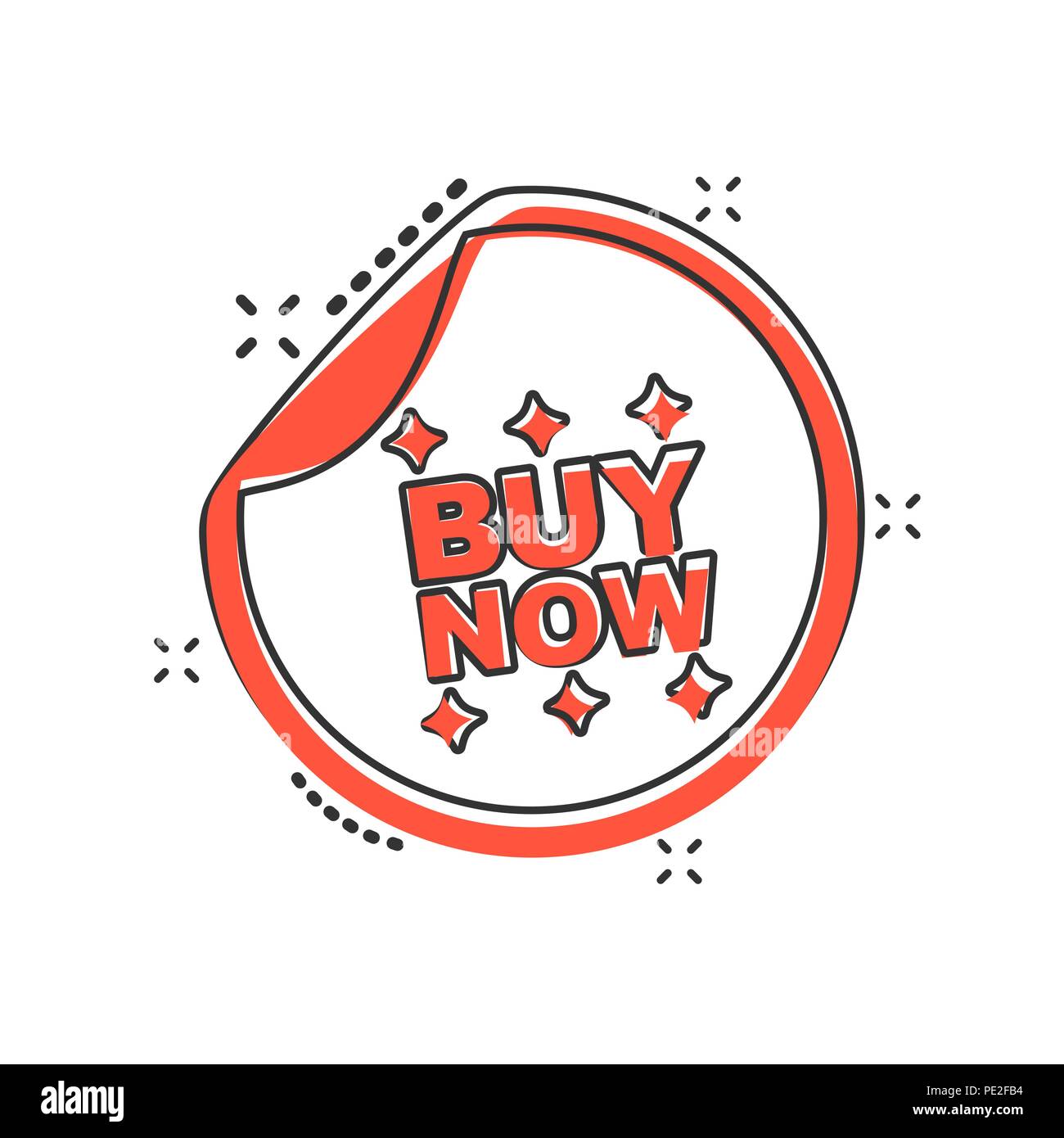 Vector cartoon buy now shopping icon in comic style. Buy now sign ...