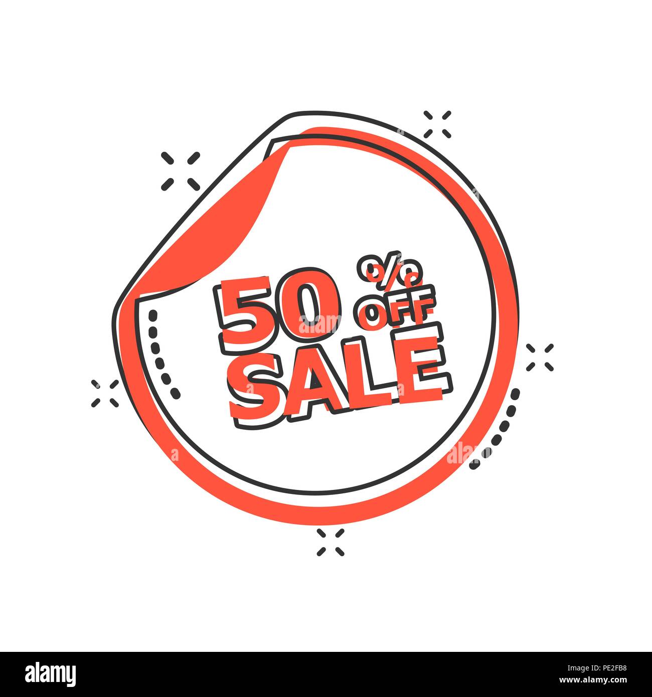 Vector cartoon sale sticker 50% percent off icon in comic style. Sale ...