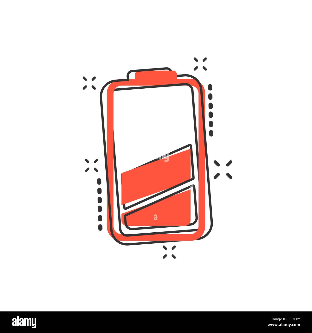 Vector cartoon battery icon in comic style. Battery charge level sign ...