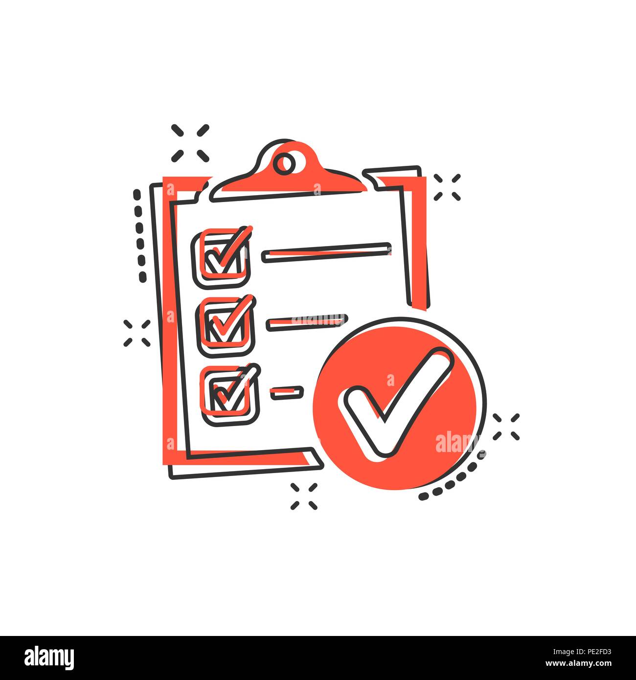 Vector cartoon checklist icon in comic style. Checklist, task list sign ...