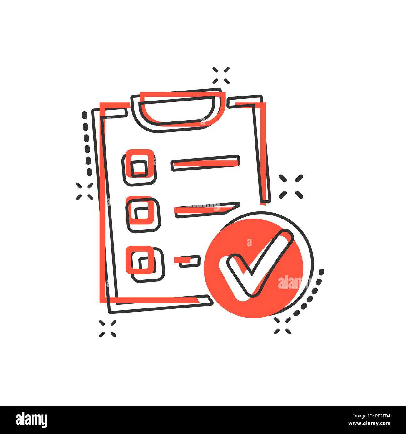 Vector cartoon checklist icon in comic style. Checklist, task list sign ...