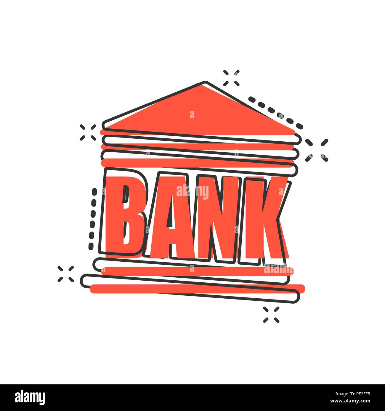 Vector cartoon bank building icon in comic style. Bank sign ...