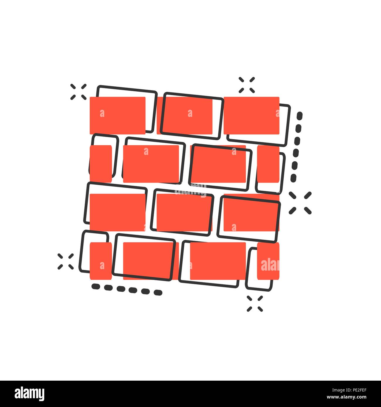 Vector cartoon wall brick icon in comic style. Wall sign illustration ...