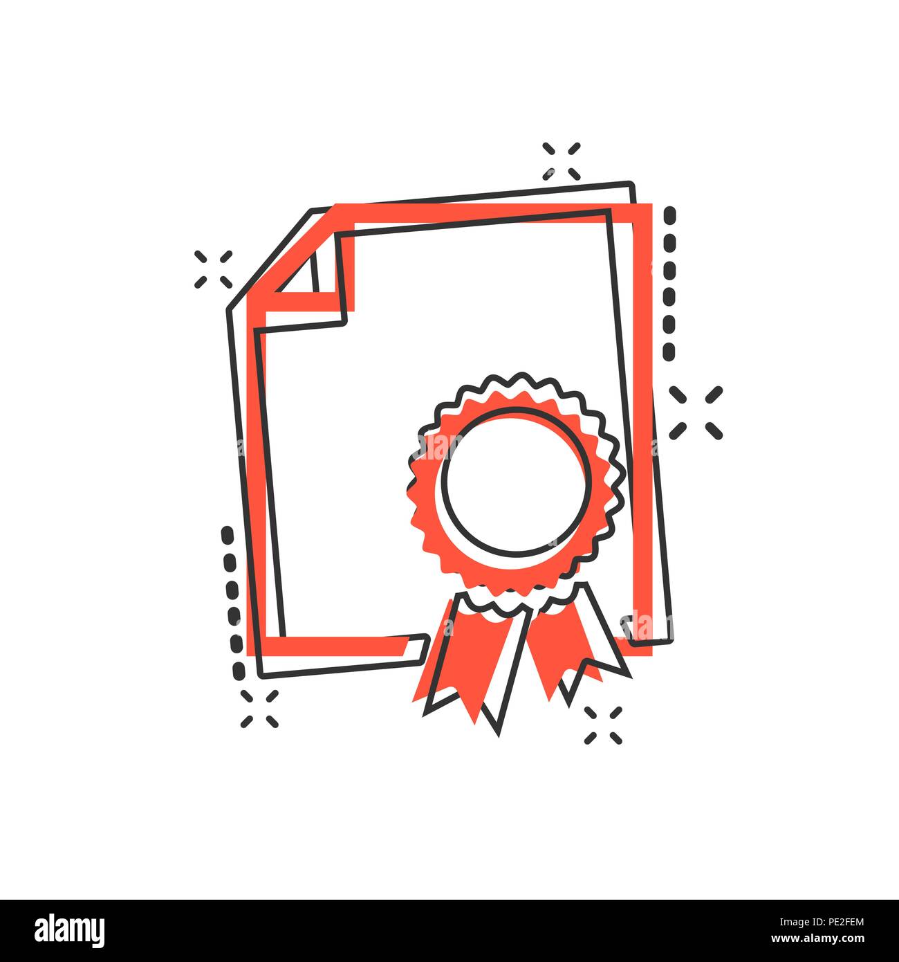 Vector cartoon certificate icon in comic style. Diploma sign ...