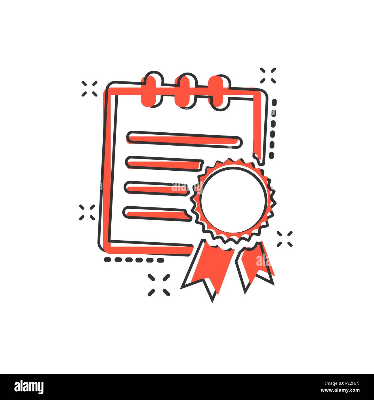 Vector cartoon certificate icon in comic style. Diploma sign ...