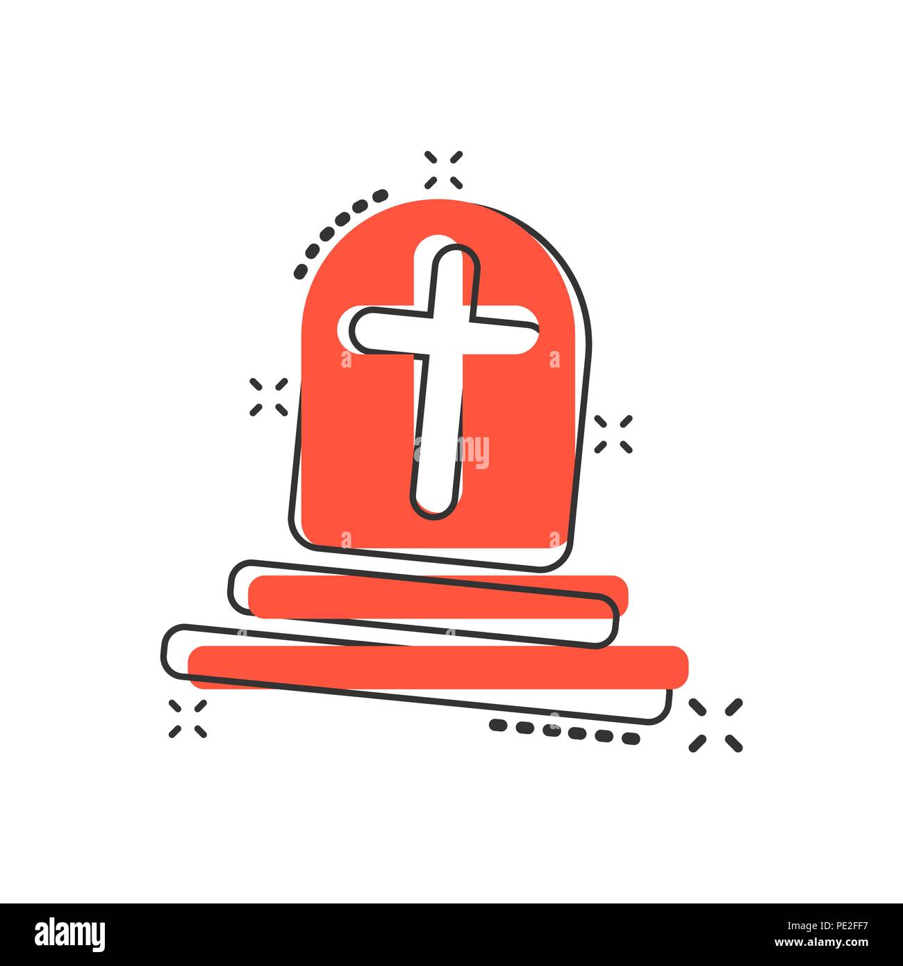 Vector cartoon halloween grave icon in comic style. Gravestone sign ...