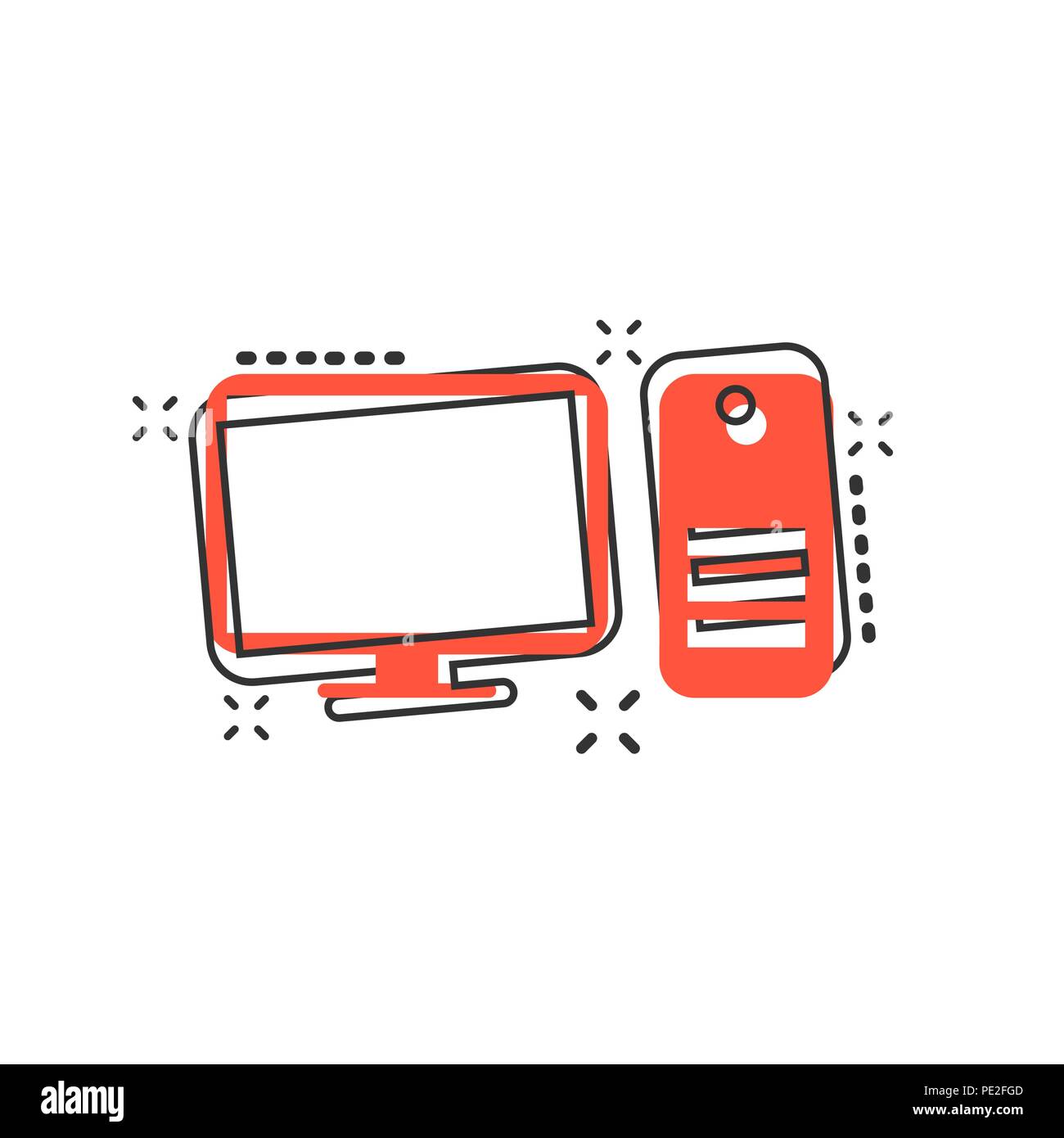 Vector cartoon computer icon in comic style. Monitor sign illustration ...
