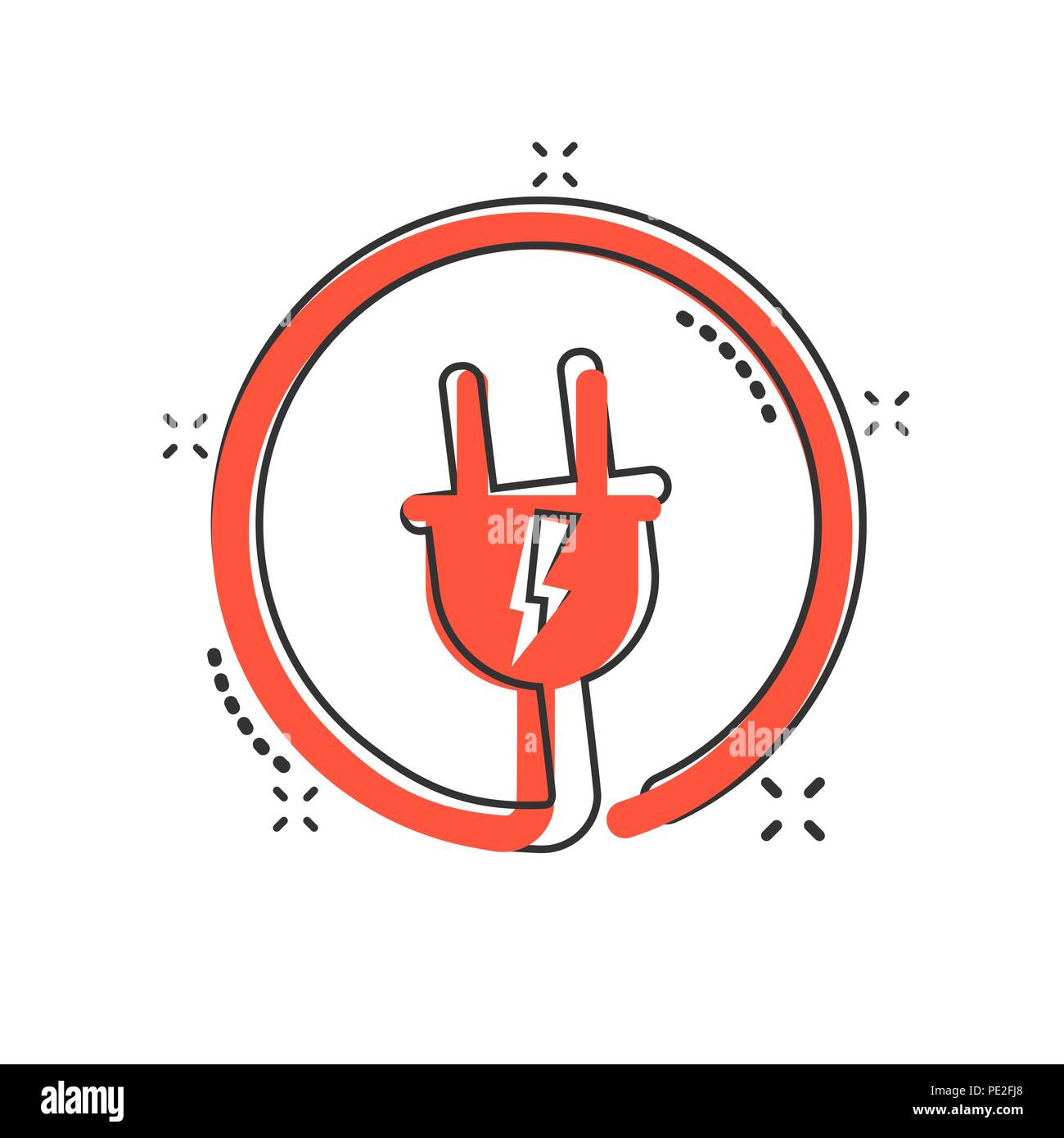 Vector cartoon electric plug icon in comic style. Power wire cable sign ...