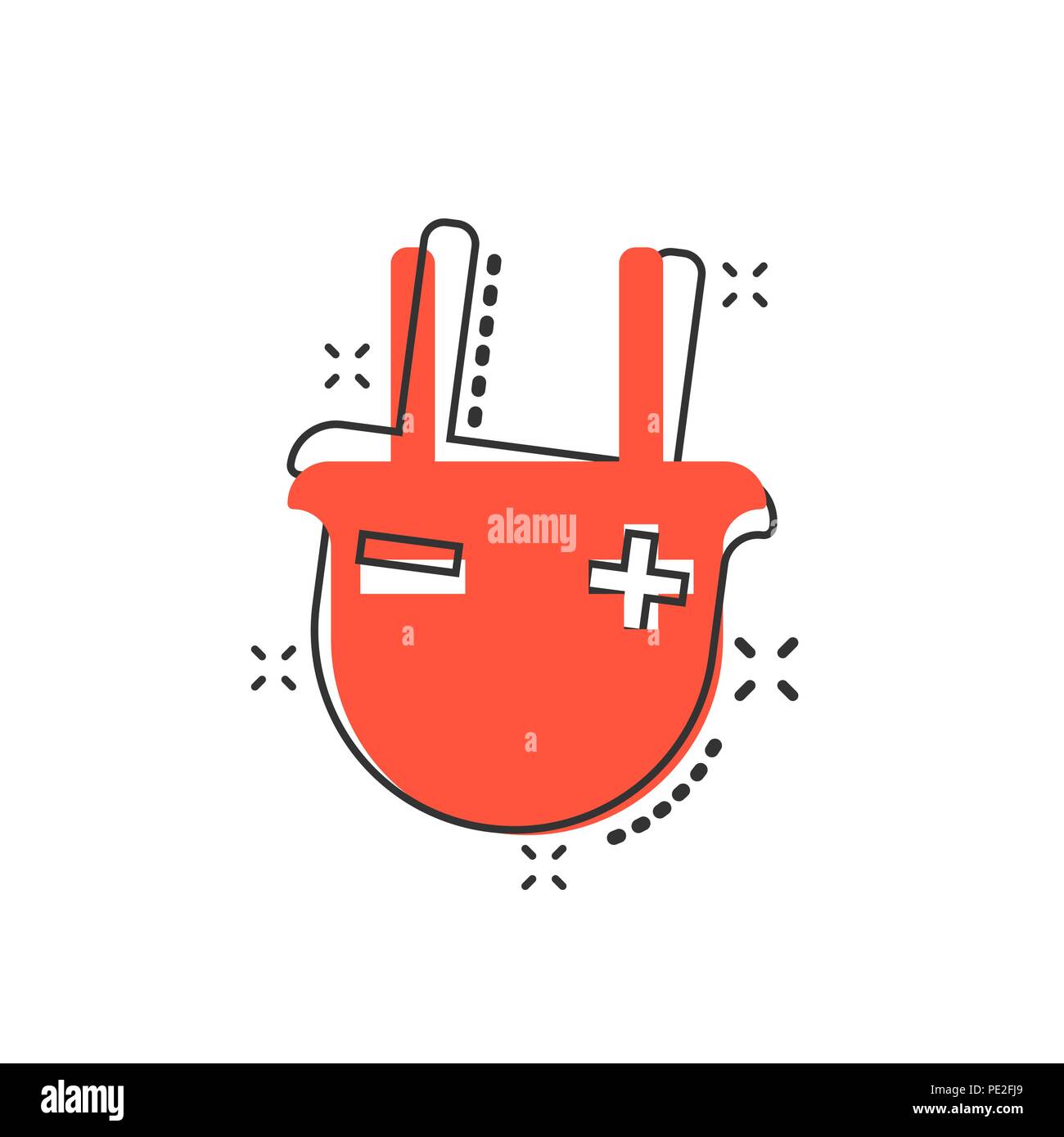 Vector cartoon electric plug icon in comic style. Power wire cable sign ...