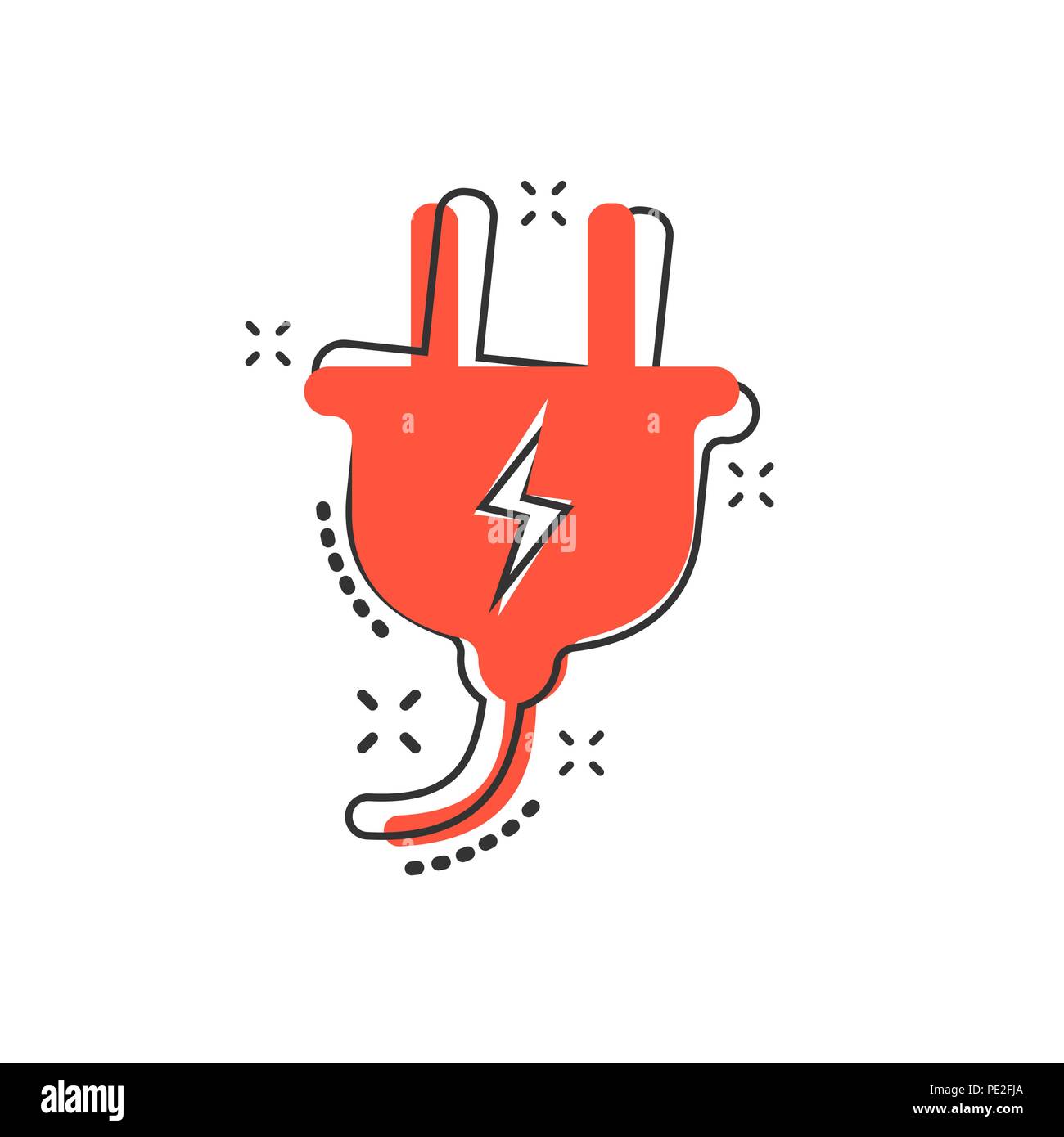 Vector cartoon electric plug icon in comic style. Power wire cable sign ...