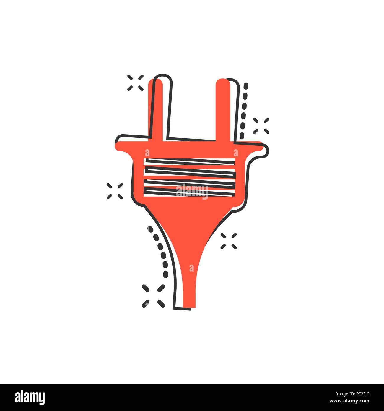 Vector cartoon electric plug icon in comic style. Power wire cable sign ...
