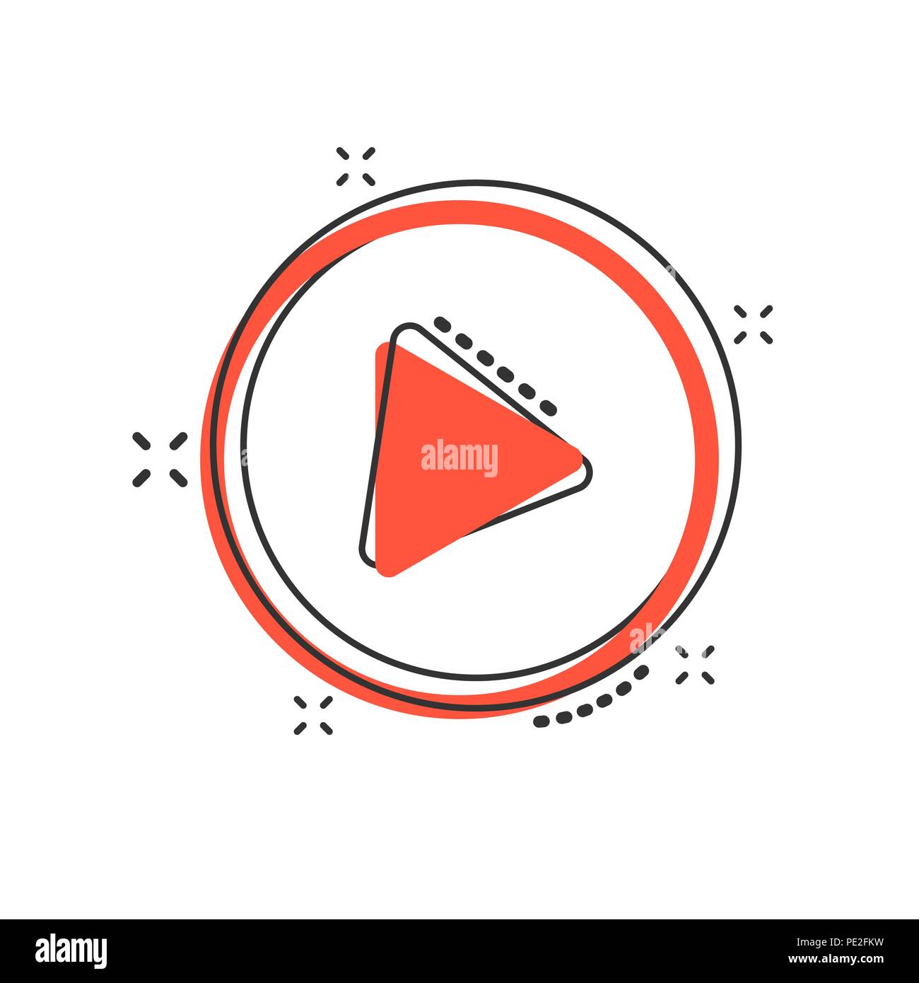 Vector cartoon play button icon in comic style. Play video sign ...