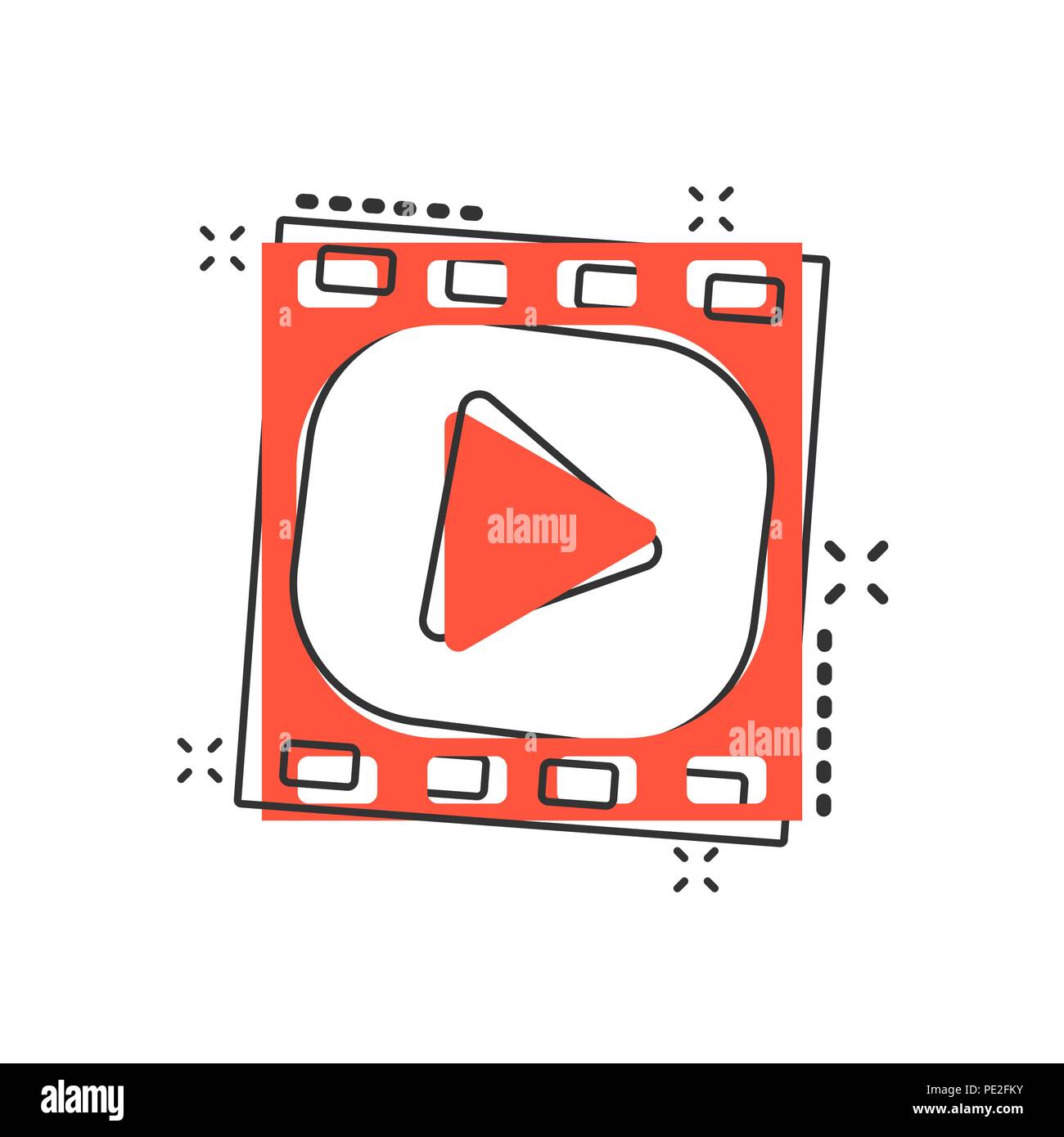 Vector cartoon play button icon in comic style. Play video sign ...