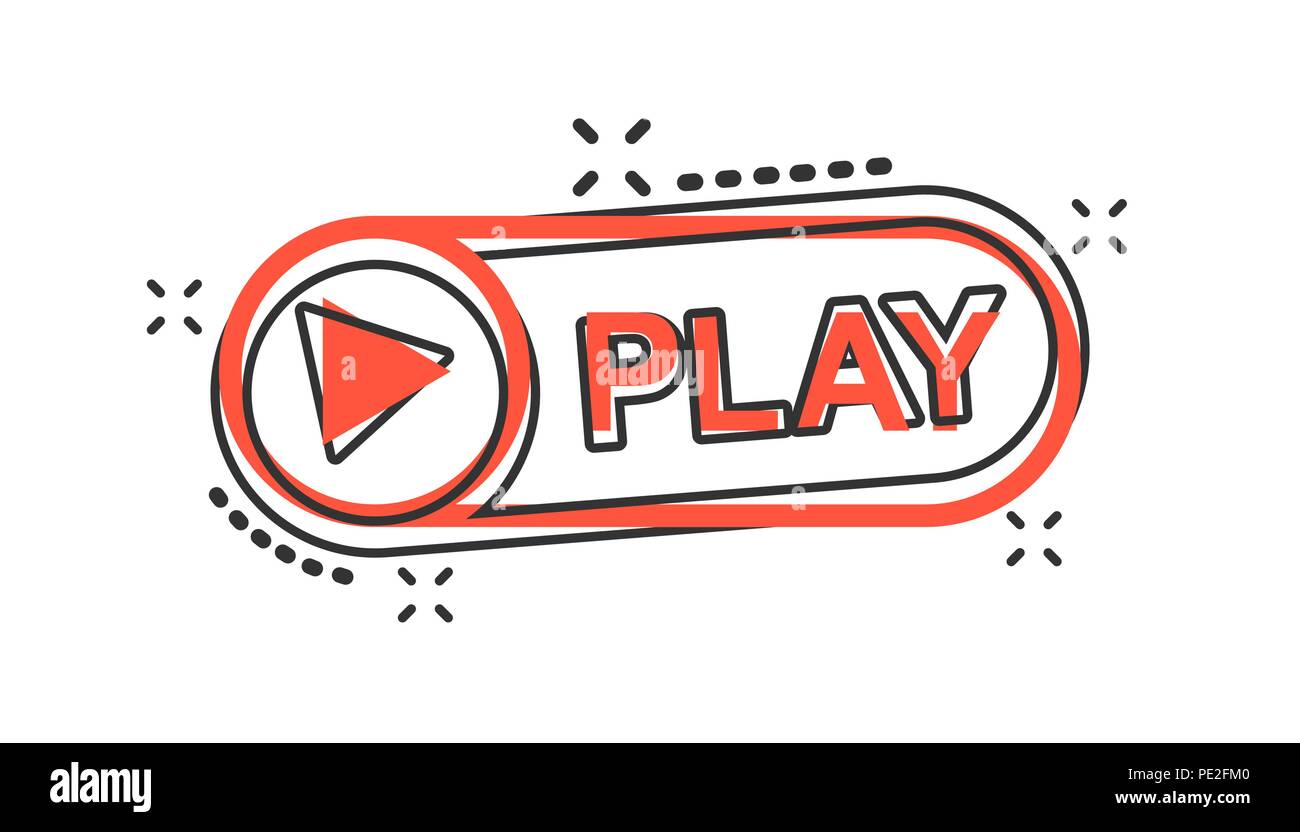 Vector cartoon play button icon in comic style. Play video sign ...