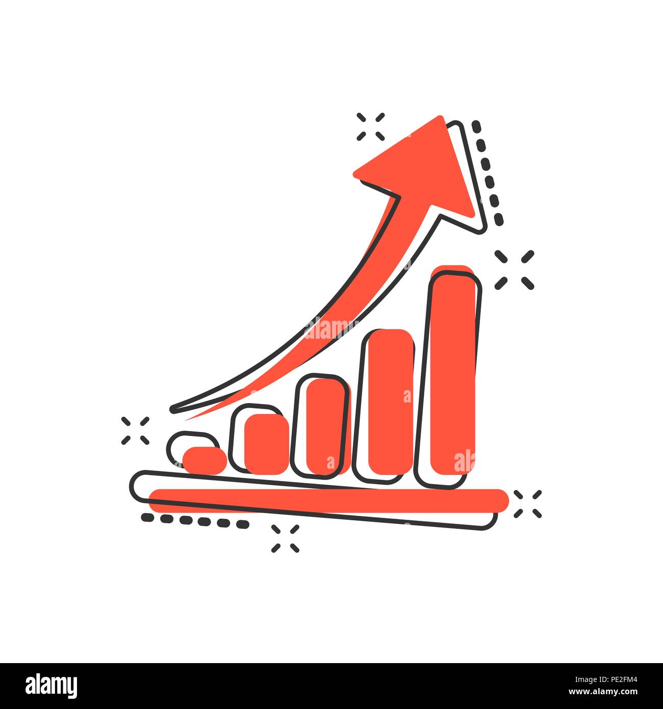 Vector cartoon growth chart icon in comic style. Grow diagram sign ...