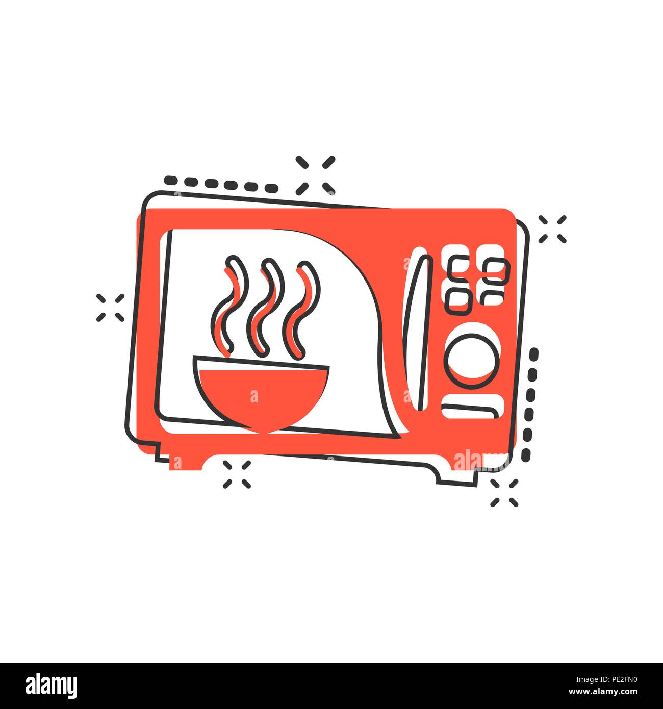 Vector cartoon microwave icon in comic style. Microwave oven sign ...