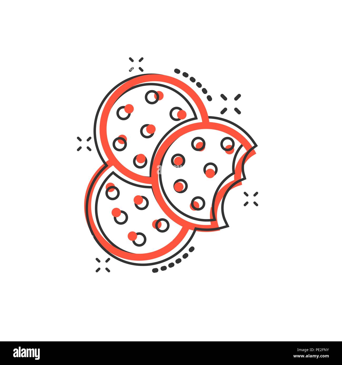 Vector cartoon cookie icon in comic style. Chip biscuit sign ...