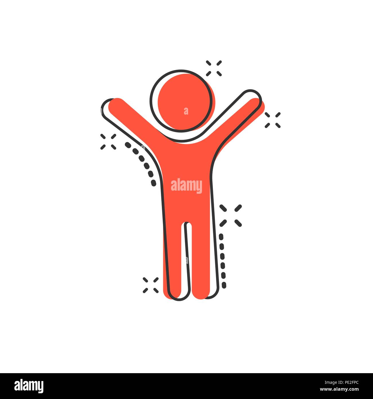 Vector cartoon happy man with hands up icon in comic style. People ...